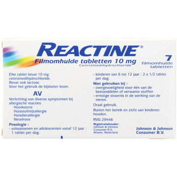 Reactine Tabletten bij hooikoorts of allergie 10mg, 7 stuks bestellen ...